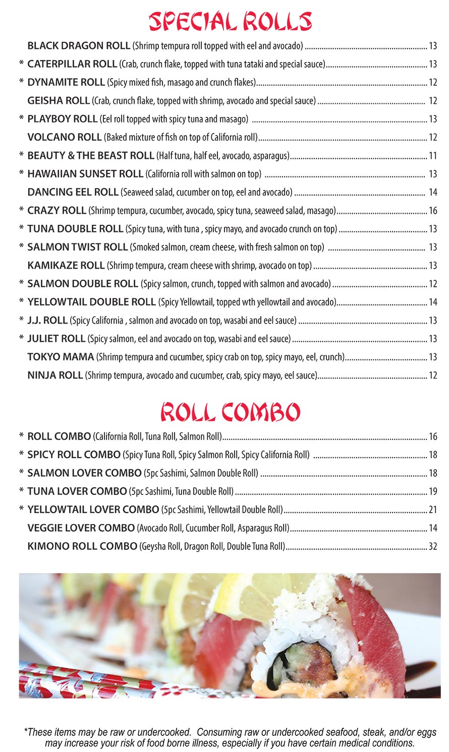 Menu – Kimono Japanese Restaurant – Summit Square